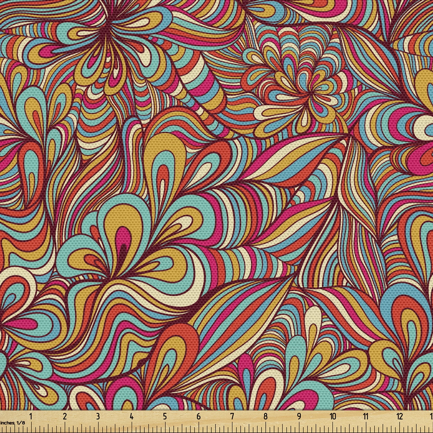 Abstract Fabric by the Yard, Funky Curved Geometric Waves Forming ...