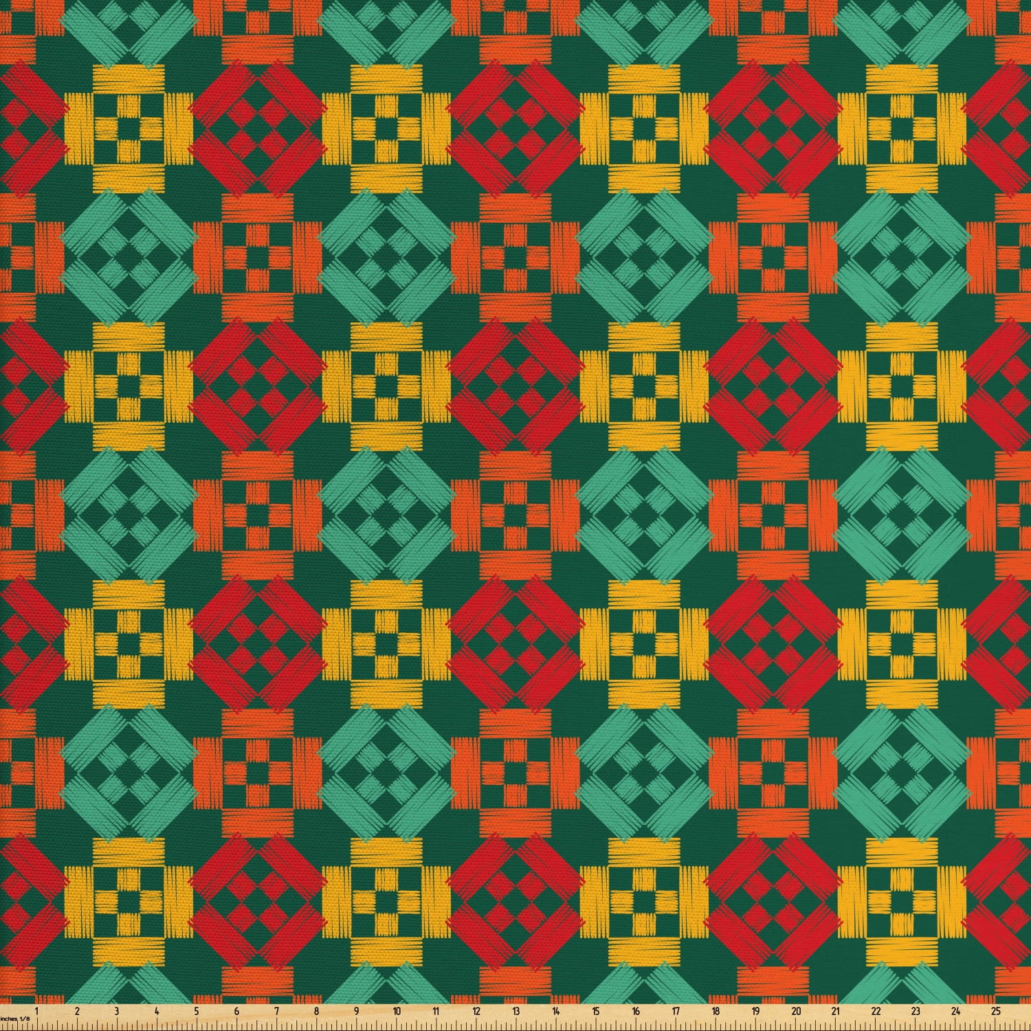 Abstract Fabric by the Yard, Geometric Style Pattern of Squares with ...