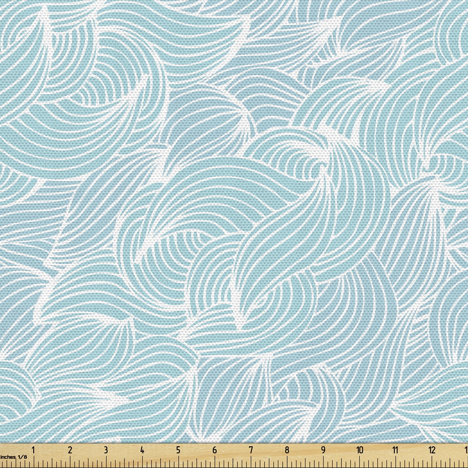 Abstract Fabric by the Yard, Ocean Inspired Hand Drawn Wave Pattern ...