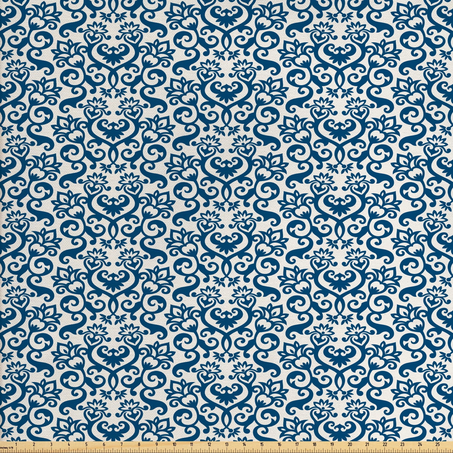 Ambesonne Floral Fabric by the Yard Upholstery, Antique Damask Curvy ...