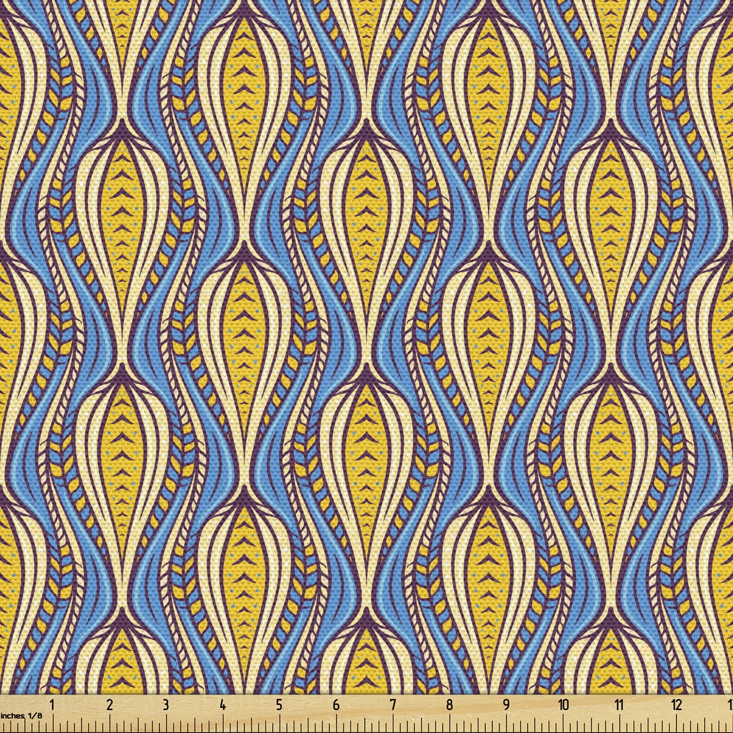 Abstract Fabric by the Yard, Round Ornamental Retro Style Shapes ...