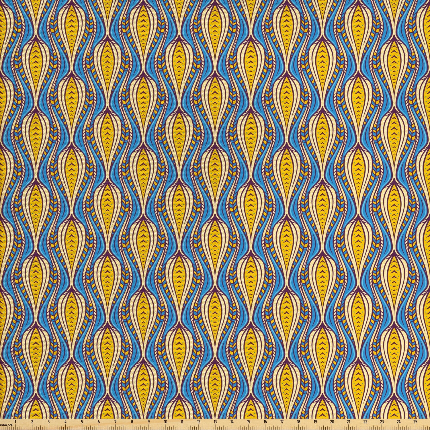 Abstract Fabric by the Yard, Round Ornamental Retro Style Shapes ...