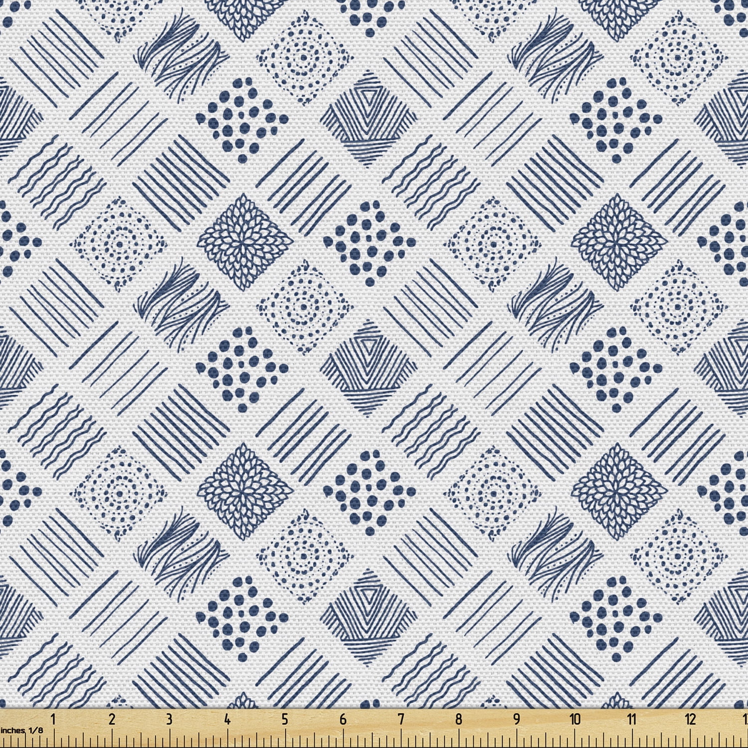 Ambesonne Indigo Fabric by the Yard Upholstery, Square Shaped Lines ...