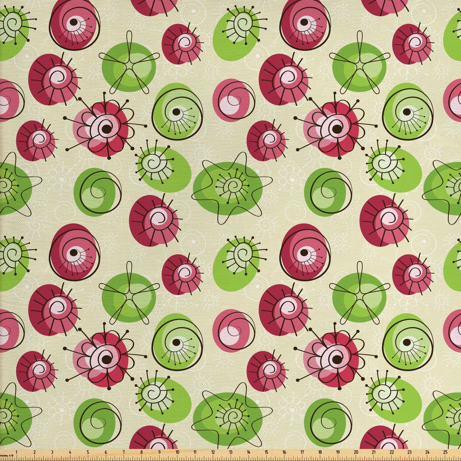 Abstract Fabric by the Yard, Surrealistic Floral Elements with Round ...