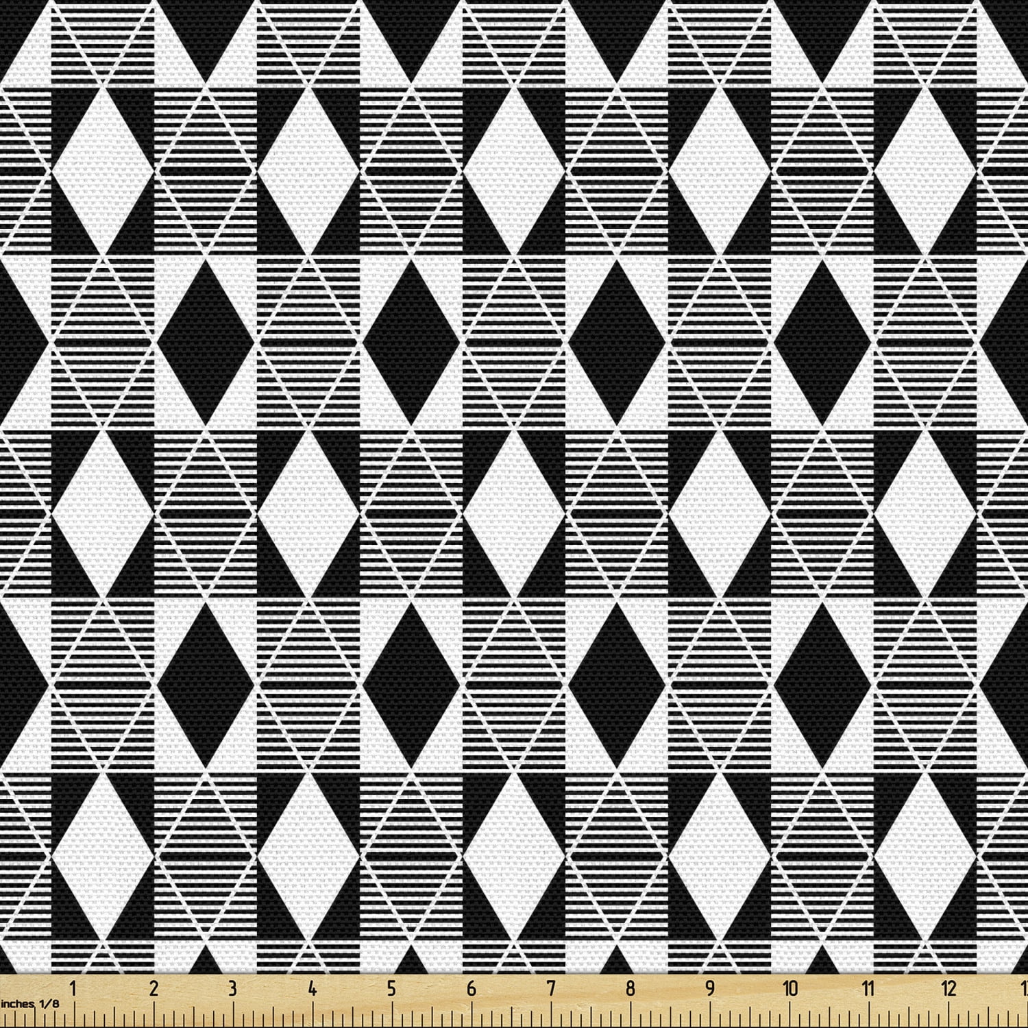 Abstract Fabric by the Yard Upholstery, Geometric Textured Harlequin Pattern Along Diamond ...