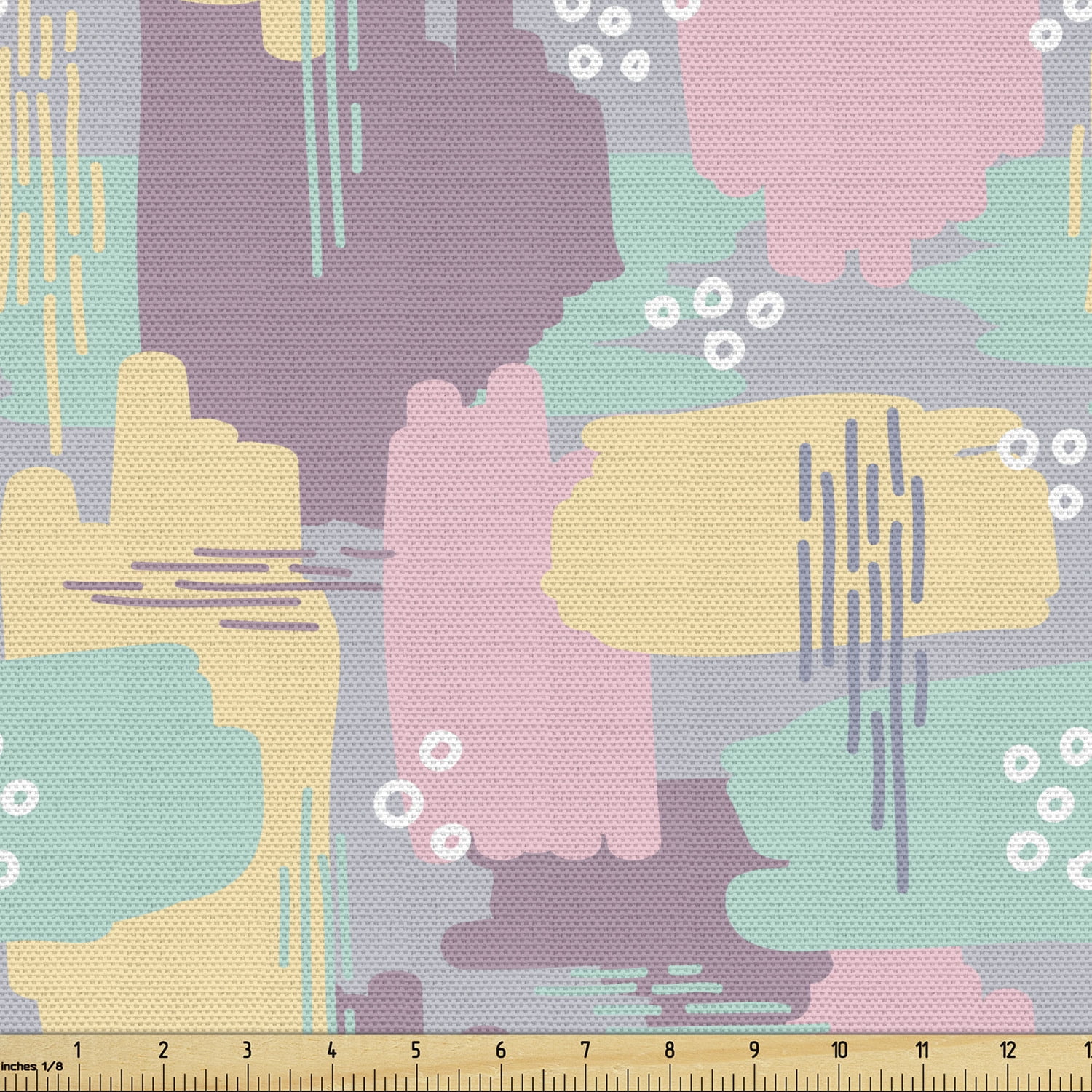 Abstract Fabric by the Yard Upholstery, Pastel Color 90s Retro Memphis ...