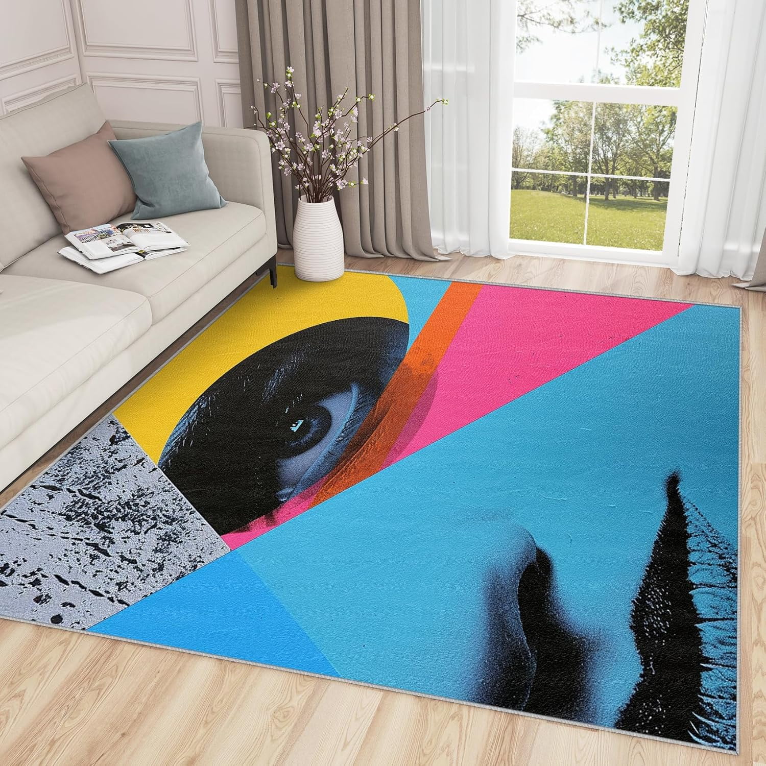 Abstract Face Area Rug, Modern Pop Art Geometric Area Rug, Colorful ...