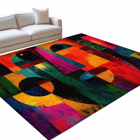 Abstract Face Area Rugs 2.7x5ft Colorful Boho Modern Geometric Splicing ...
