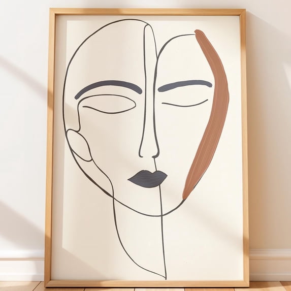 Abstract Face Art Continuous Line Portrait Scandinavian Calm Neutral ...