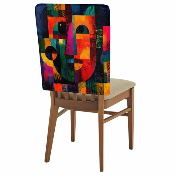 Abstract Face Chair Back Covers Set of 6, Colorful Boho Modern ...