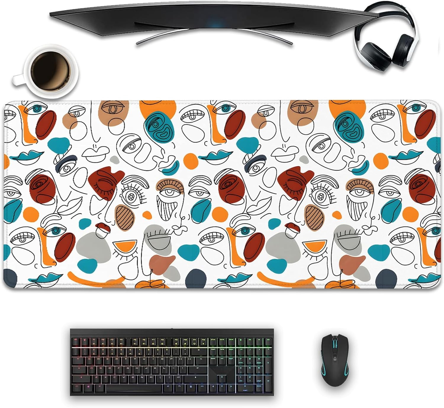 Abstract Face Desktop Mouse Pad Large,Cartoon Desk Pad,Cute Mouse Pad ...