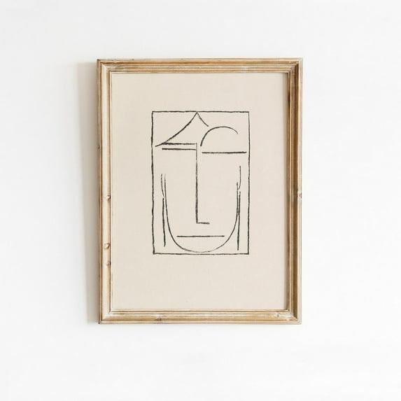 Abstract Face Drawing, Print Vintage Sketch Artwork, Black & White ...