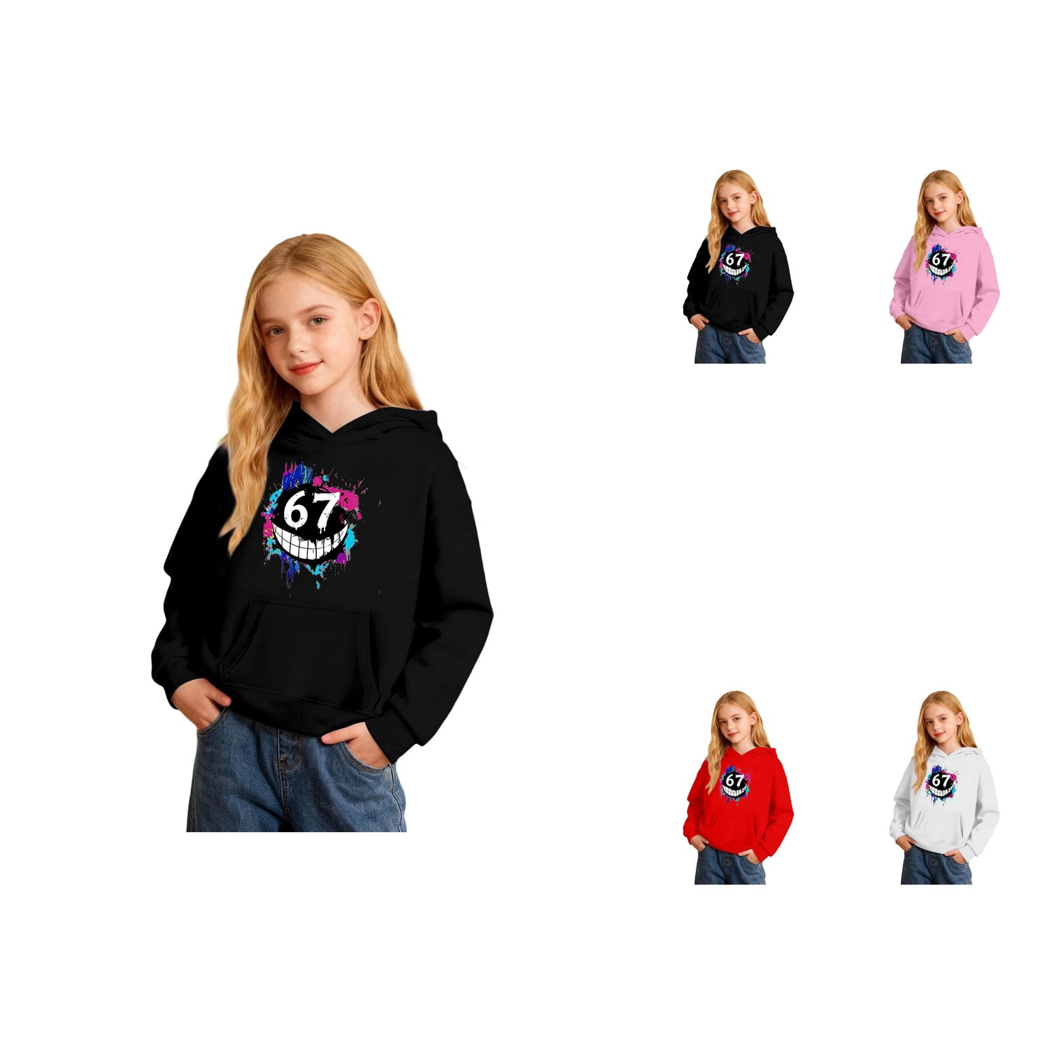 Abstract Face Graphic Boys Hoodie, Kids Pullover Sweatshirt with Hood ...