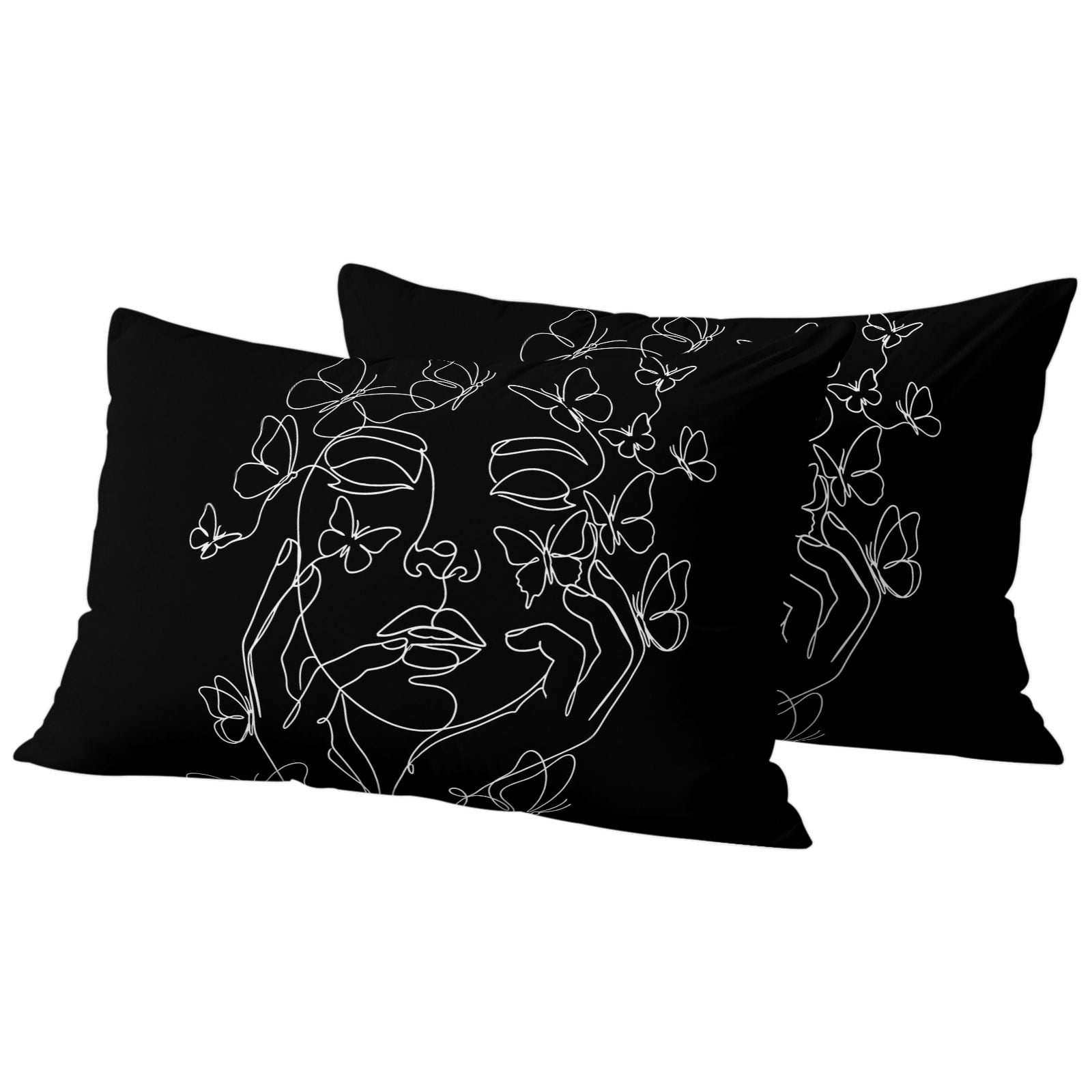 Abstract Face Outdoor Pillow Covers Set of 2 White Lines Women Face ...