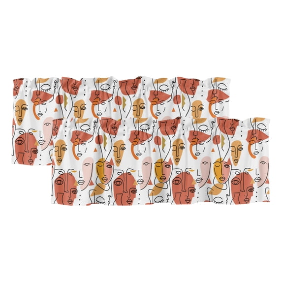 Abstract Face Painting 2 Panels Kitchen Valance, Orange Yellow Boho ...