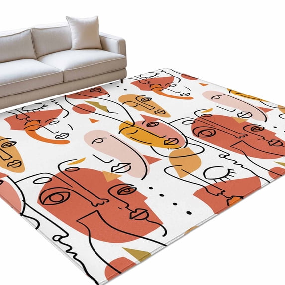 Abstract Face Painting Area Rugs 2.7x5ft Orange Yellow Boho Portraits ...