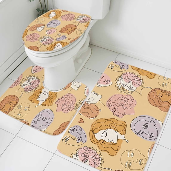 Abstract Face Painting Bathroom Rugs Set Boho Yellow Portraits ...