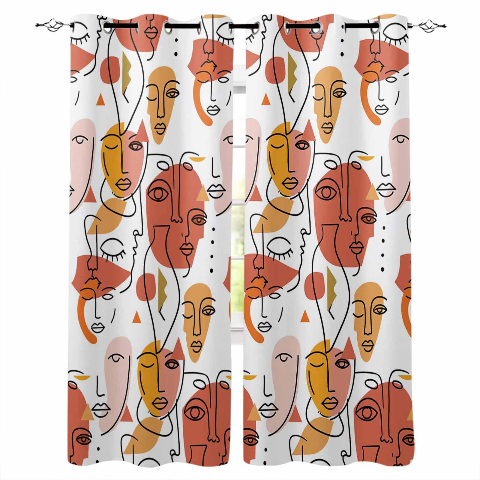 Abstract Face Painting Blackout Curtains 72 Inch Length Orange Yellow ...