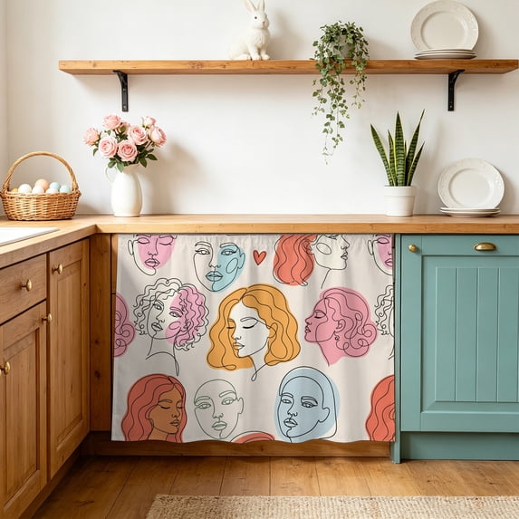 Abstract Face Painting Cabinet Curtains 28" W x 35" L Boho Pink ...