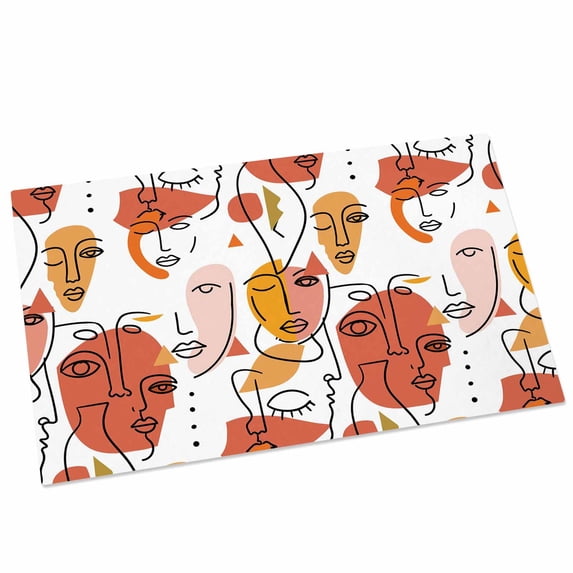 Abstract Face Painting Door Mat 16x24 Inch Orange Yellow Boho Portraits ...