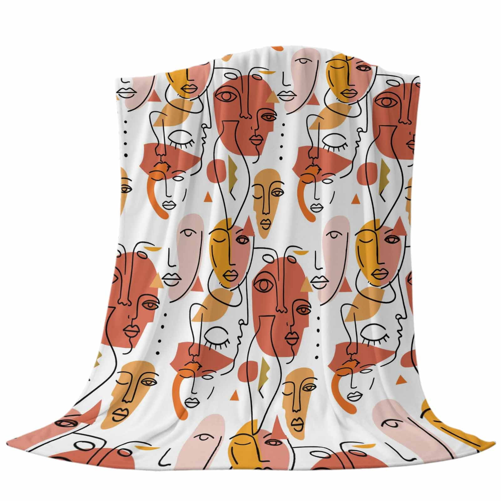 Abstract Face Painting Fleece Throw Blanket Orange Yellow Boho ...