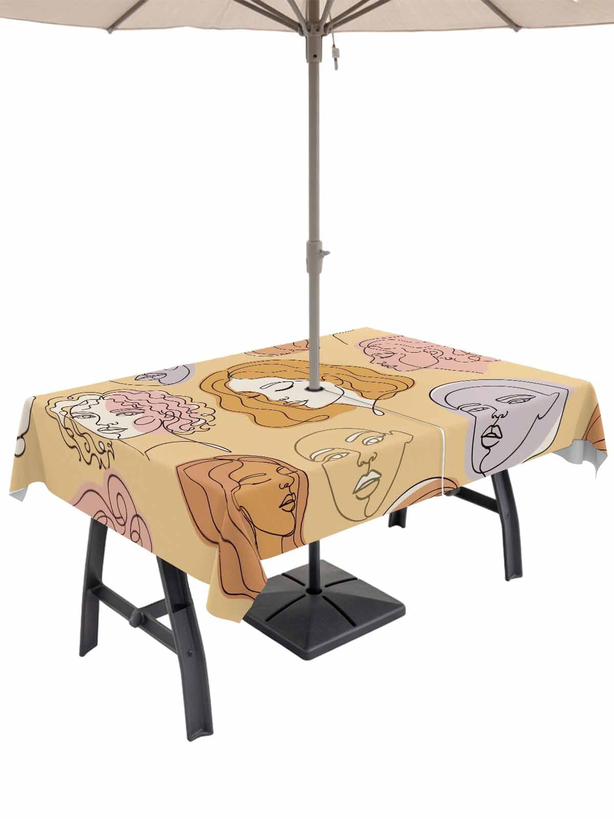 Abstract Face Painting Rectangle Outdoor Tablecloth with Umbrella Hole ...