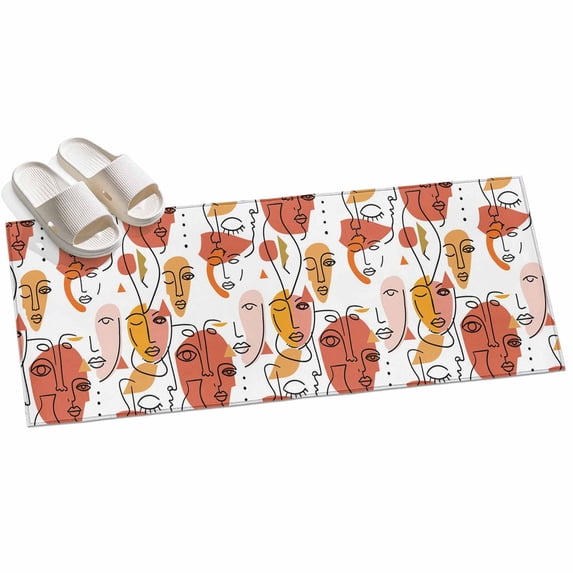 Abstract Face Painting Runner Rugs 2x6ft Orange Yellow Boho Portraits ...