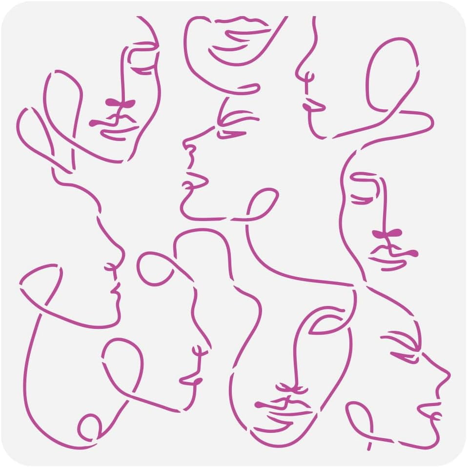 Abstract Face Painting Stencil 11.8x11.8 inch Large Human Face Drawing ...