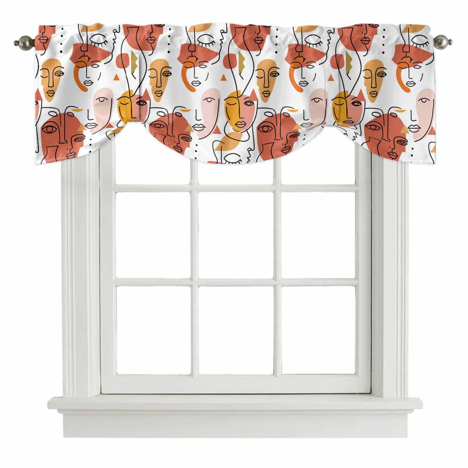 Abstract Face Painting Tie Up Valance Curtains Orange Yellow Boho ...