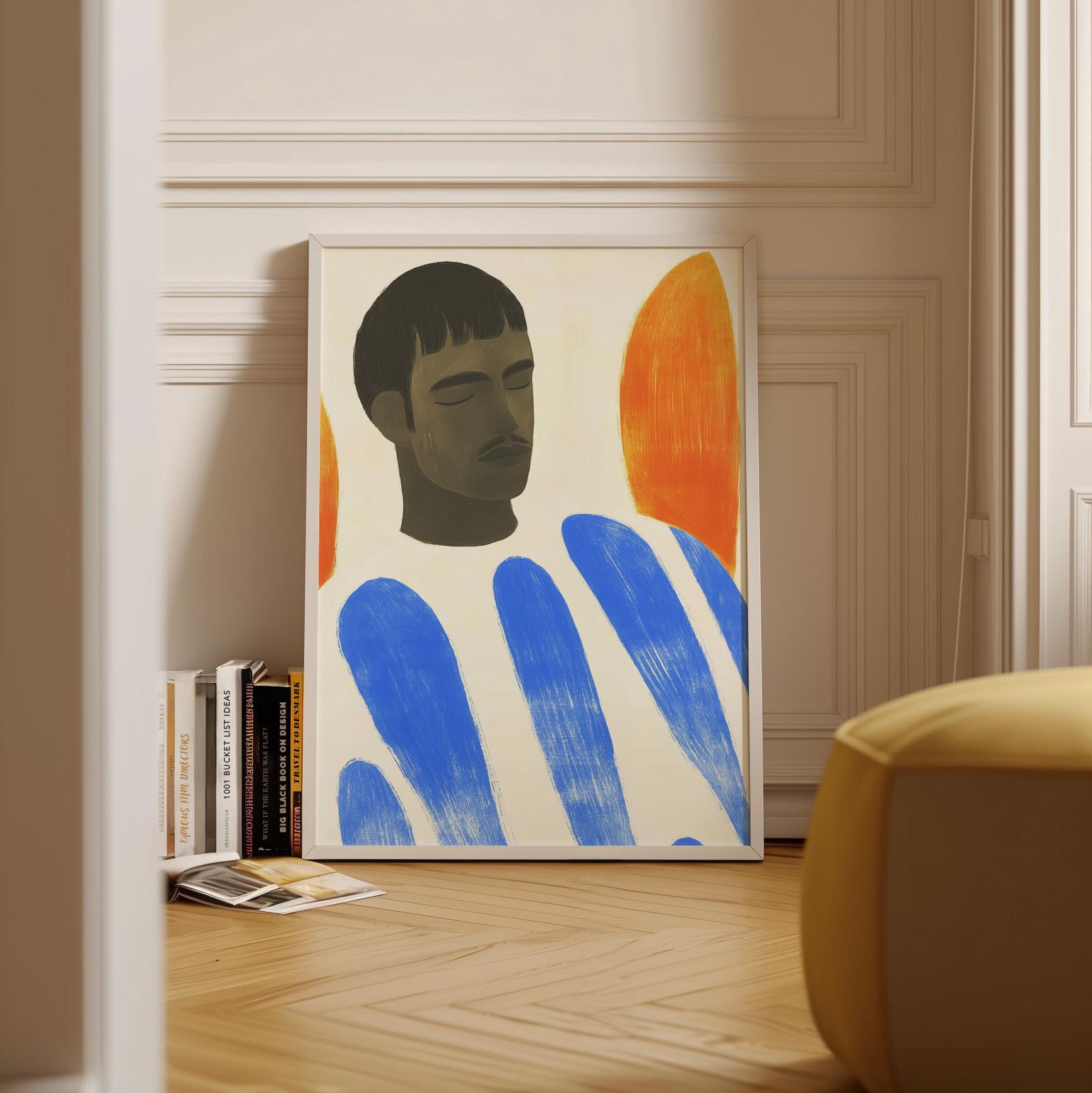 Abstract Face Portrait Print Blue & Orange Boho Decor Home Decor Office ...
