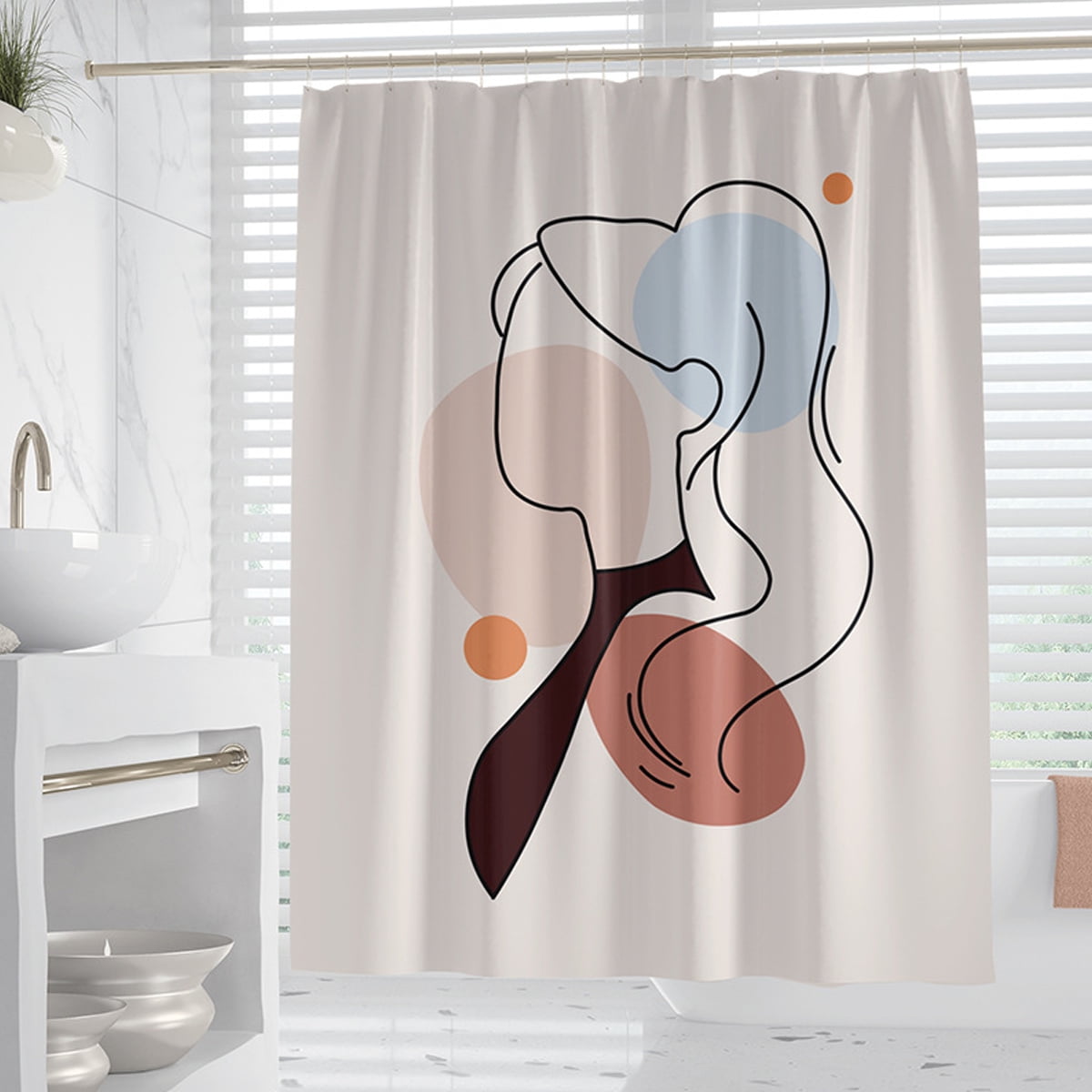 Abstract Face Shower Curtain, Art Portrait Waterproof Washable Weighted ...