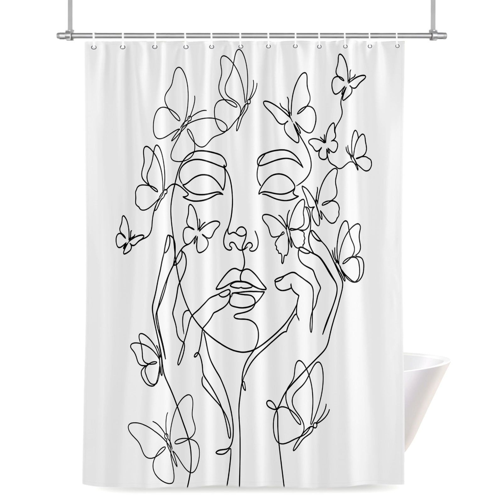 Abstract Face Shower Curtains for Bathroom, Black Lines Women Face ...