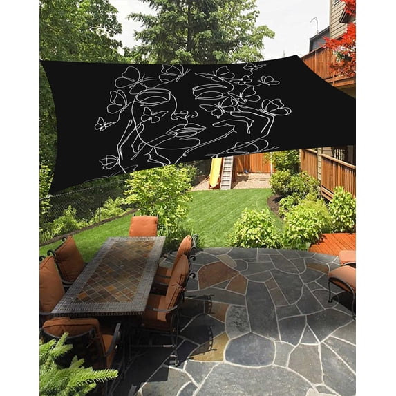 Abstract Face Sun Shade Sail 12'X16' White Lines Women Face Floral ...