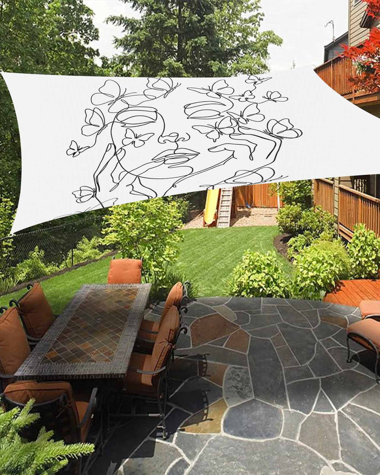 Abstract Face Sun Shade Sail 8'X10' Black Lines Women Face Floral ...
