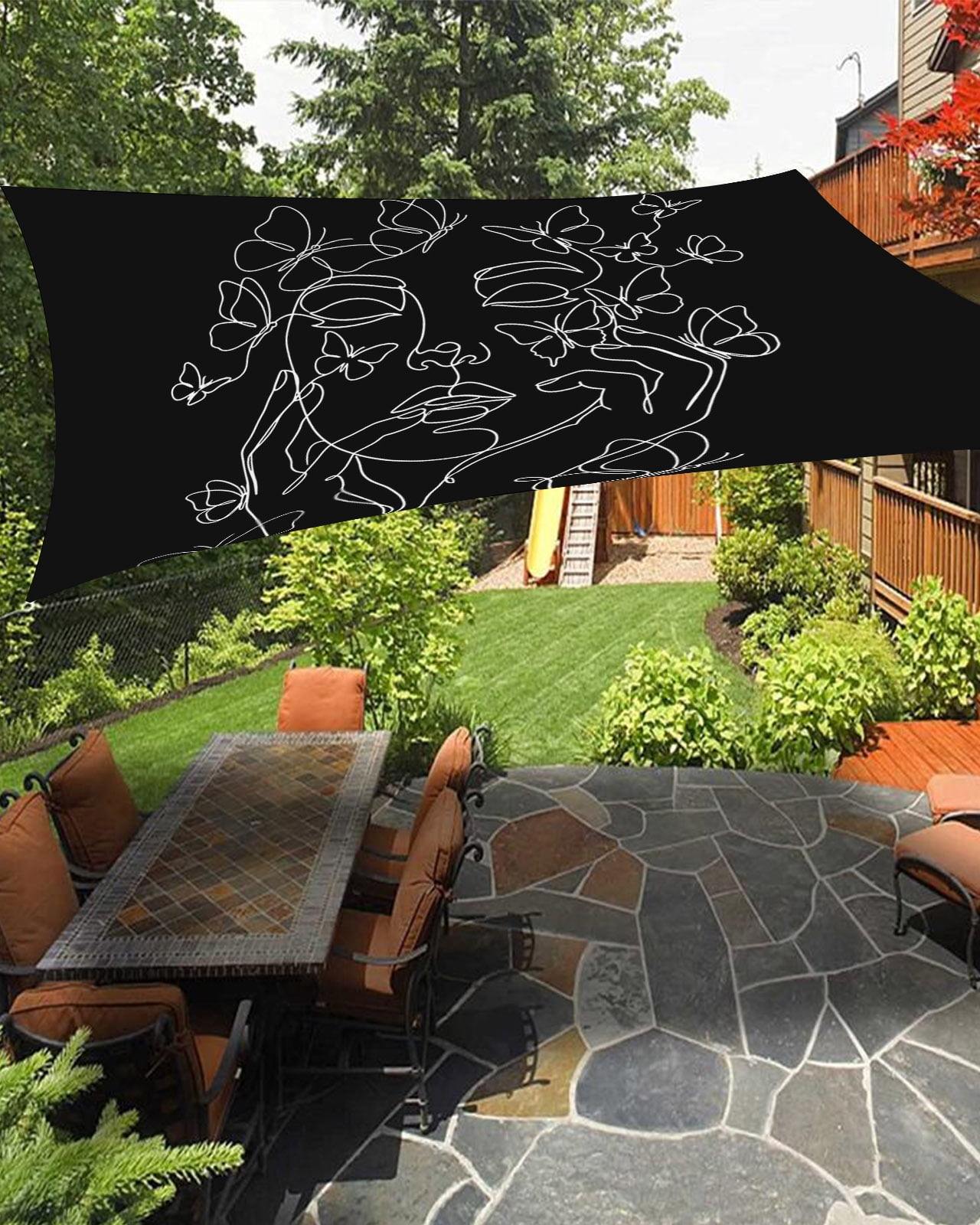Abstract Face Sun Shade Sail 8'X10' White Lines Women Face Floral ...