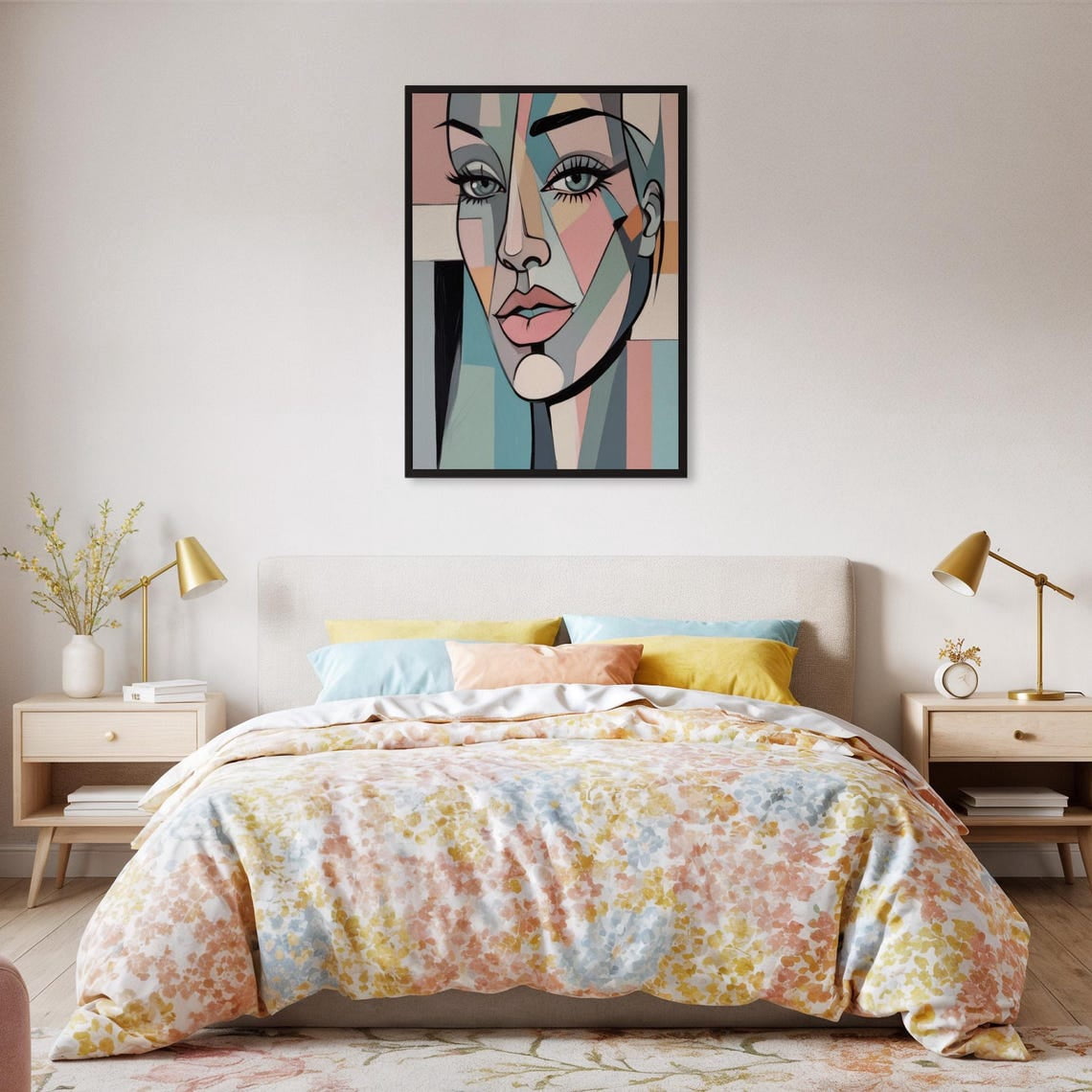 Abstract Face Wall Art Poster Geometric Modern Portrait Bold Line Color ...