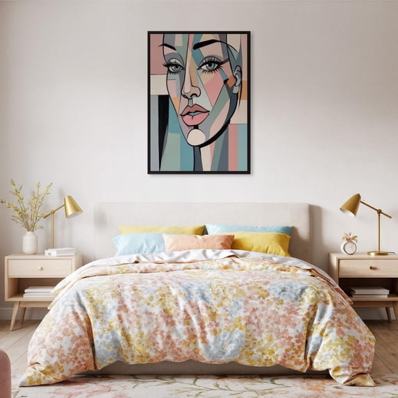 Abstract Face Wall Art Poster Geometric Modern Portrait Bold Line Color ...