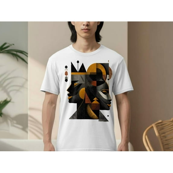 Abstract Faces Graphic Tee with Artistic Geometric Surreal Art Design ...
