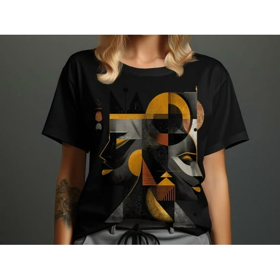 Abstract Faces Graphic Tee with Artistic Geometric Surreal Art Design ...