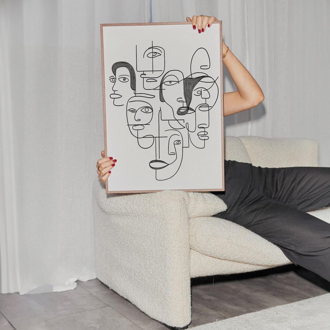 Abstract Faces Line Art, Minimal One Line Wall Art, Abstract Minimal ...