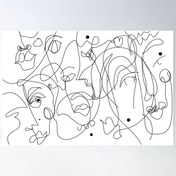 Abstract Faces Line Drawing Poster Wall Art, Modern Wall Decor For ...