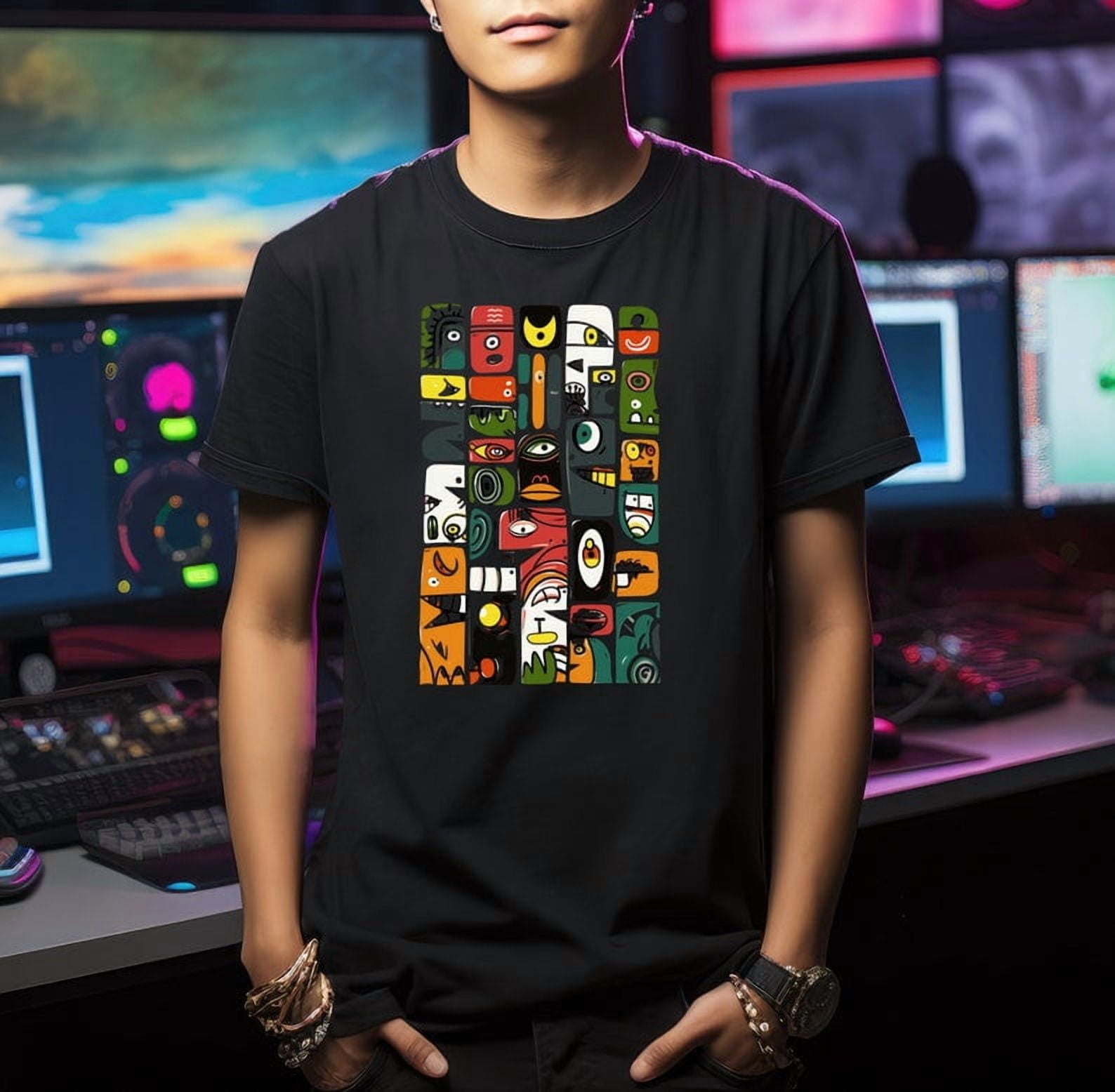 Abstract Faces T-Shirt - Colorful Geometric Art Design Tee - Unique and ...