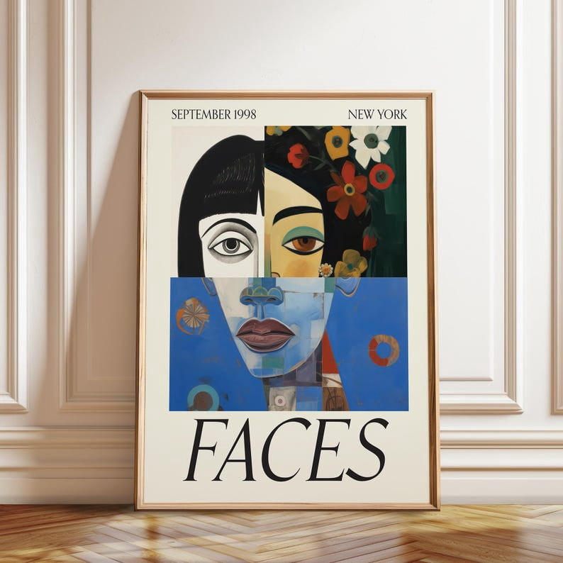 Abstract Faces Wall Art Decor - New York Faces Exhibition Poster - Chic ...