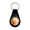Abstract Fall Autumn Leaves Design Metal Black Leather Keychain ...