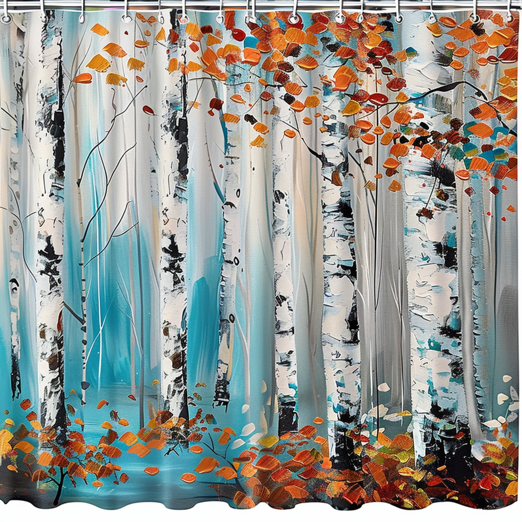 Abstract Fall Birch Tree Shower Curtain Impressionist Style with Blue ...