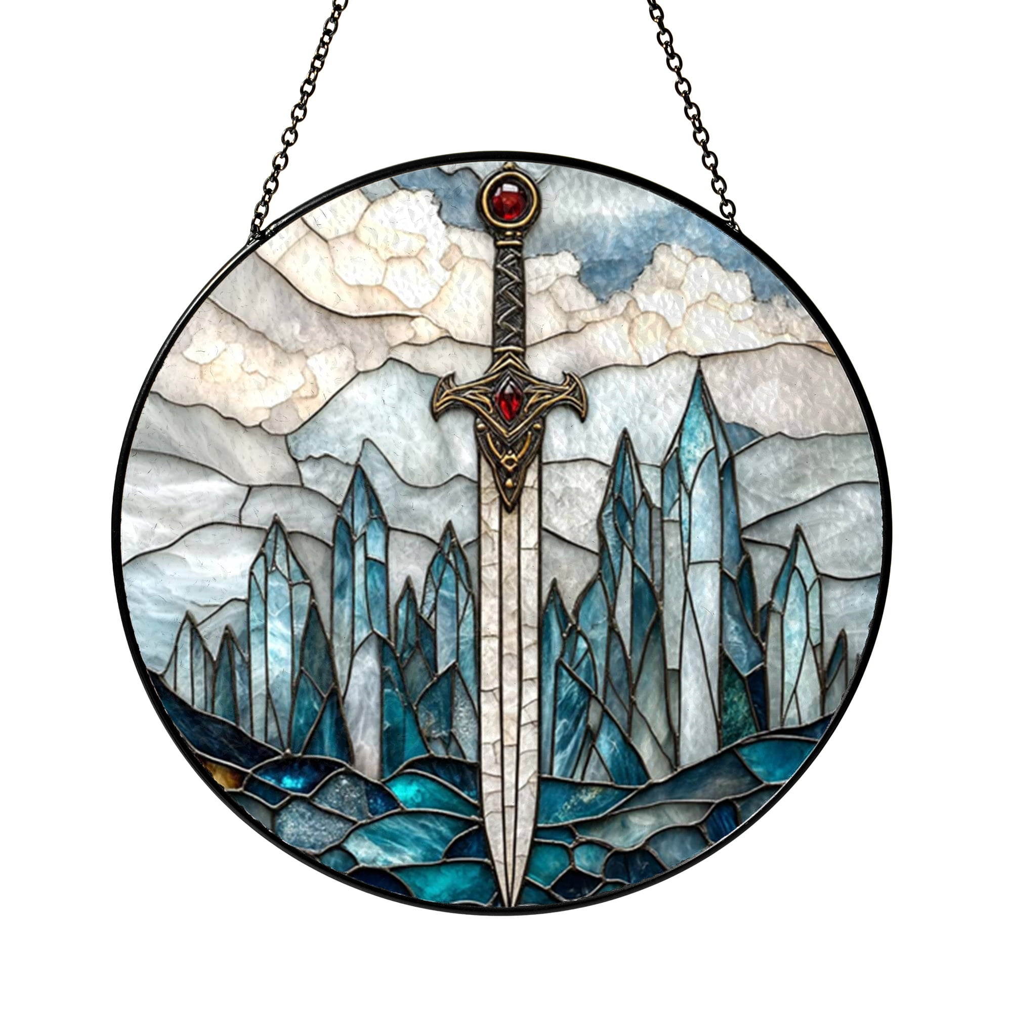 Abstract Fantasy Landscape Window Hanging – Stained Glass Look Art ...