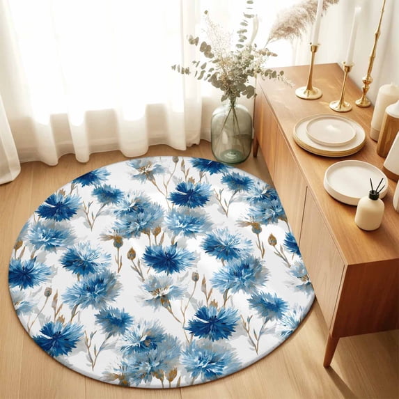 Abstract Farm Chamomile Flowers Round Rug 3ft Country Floral Art ...