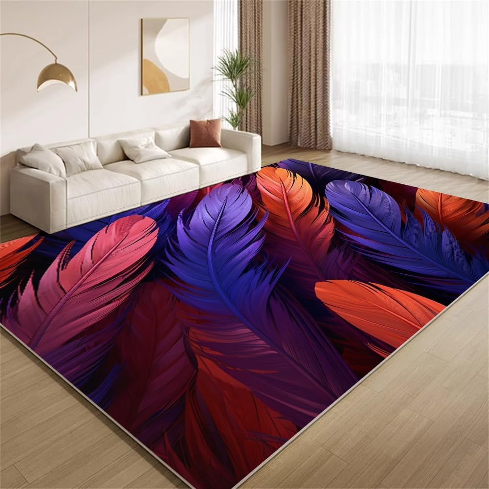 Abstract Feather Area Rugs, Colorful Texture Carpet, Washable Non Slip ...