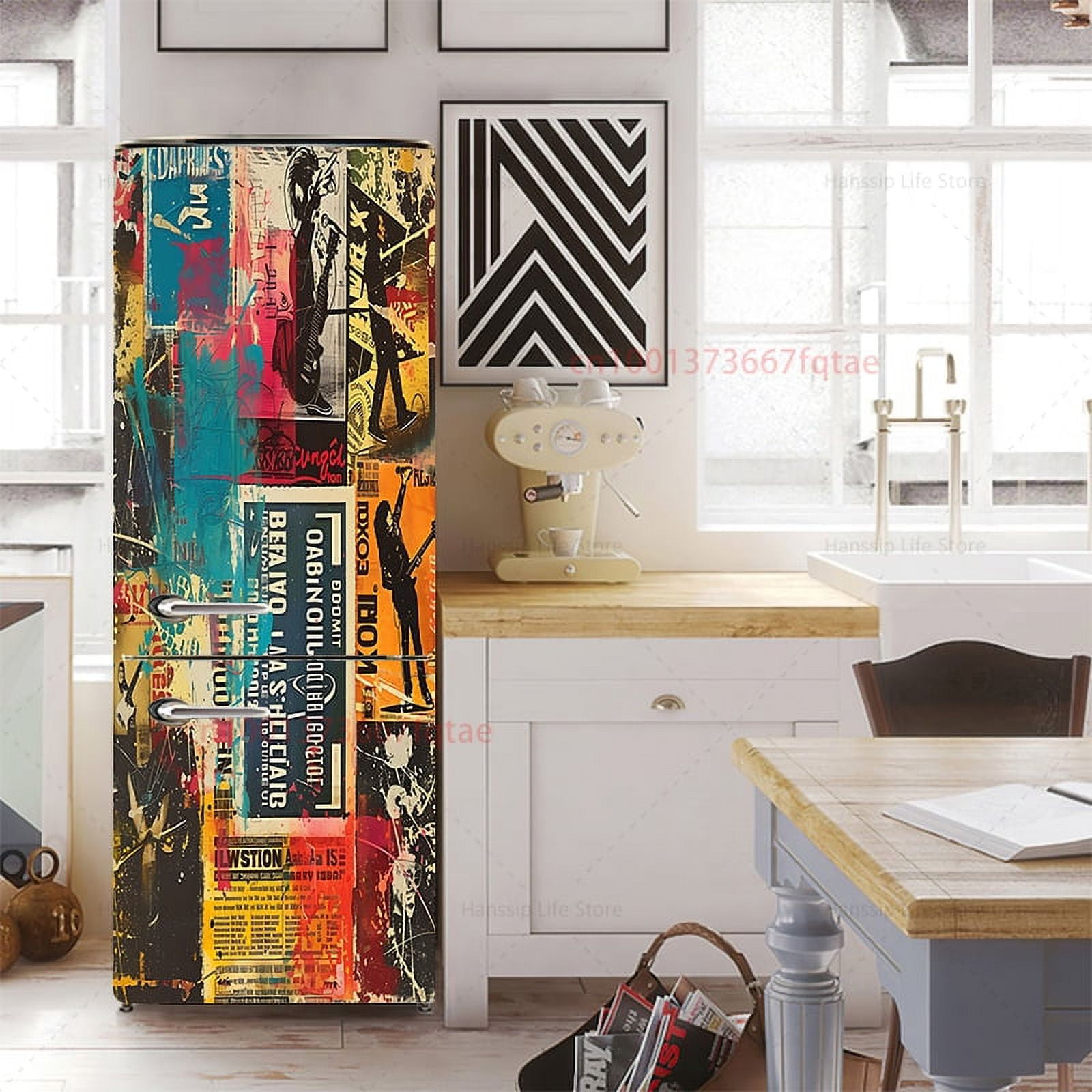 Abstract Feather Fridge Door Art Mural Sticker Leaves Design Wallpaper ...