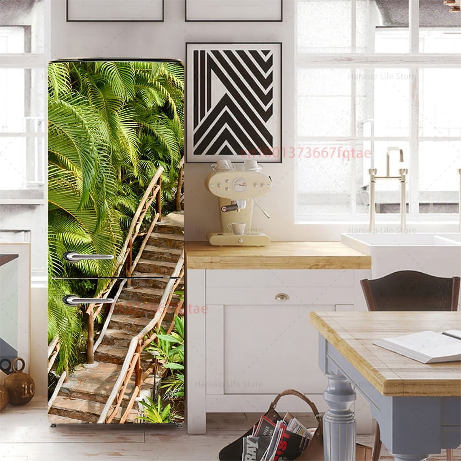 Abstract Feather Fridge Door Art Mural Sticker Leaves Design Wallpaper ...